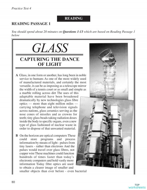 Cambridge 1 Reading Test 4. Interactive worksheet | TopWorksheets