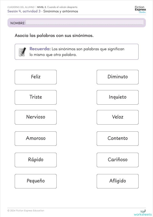 Sinónimos: fichas interactivas y ejercicios online | TopWorksheets