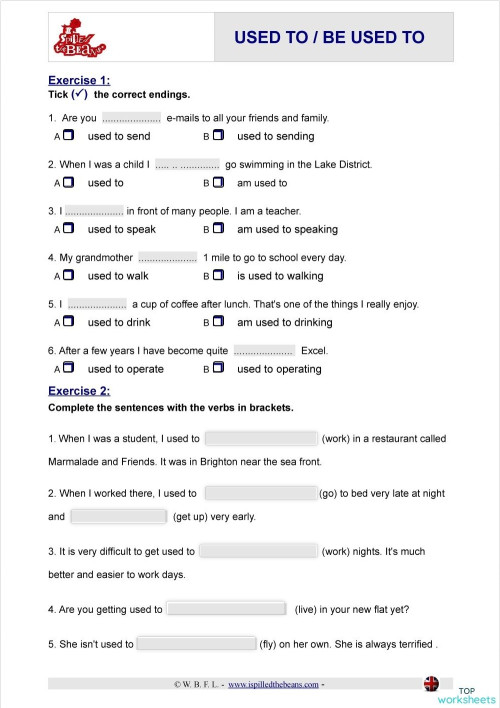 be/get used to. Interactive worksheet | TopWorksheets