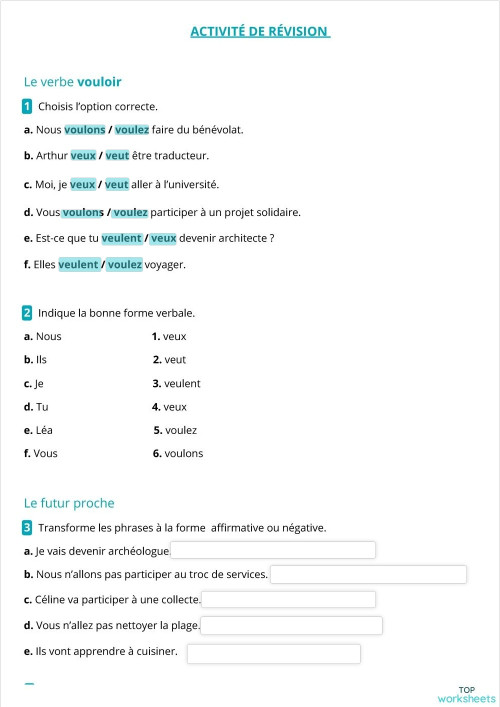 Révision verbes modaux. Fiche interactive | TopWorksheets