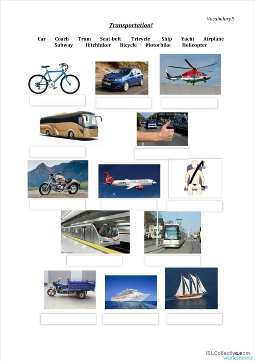 TRANSPORTATION. Interactive worksheet | TopWorksheets