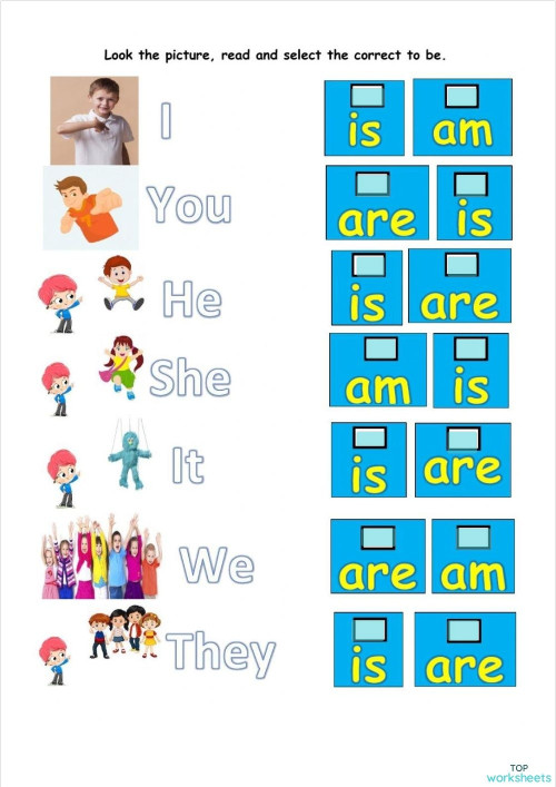 Verb to be: fichas interactivas y ejercicios online | TopWorksheets