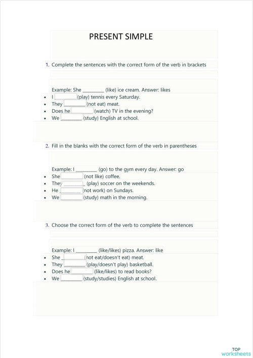 PRESENT SIMPLE A2. Interactive worksheet | TopWorksheets
