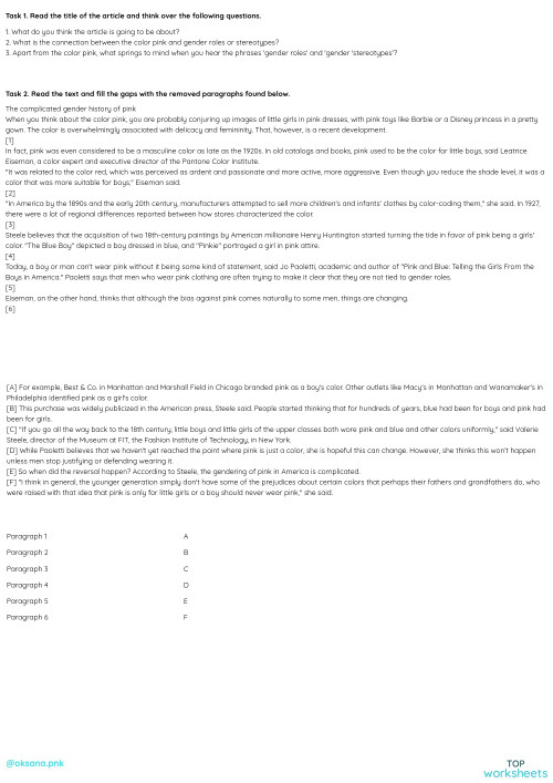 Lesson 76: Gender roles (Pre-class worksheet). Interactive worksheet ...