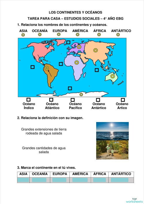 Continentes y Océanos: fichas interactivas y ejercicios online ...