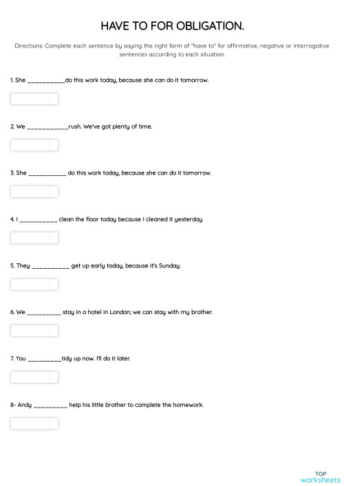 HAVE TO FOR OBLIGATION.. Interactive worksheet | TopWorksheets