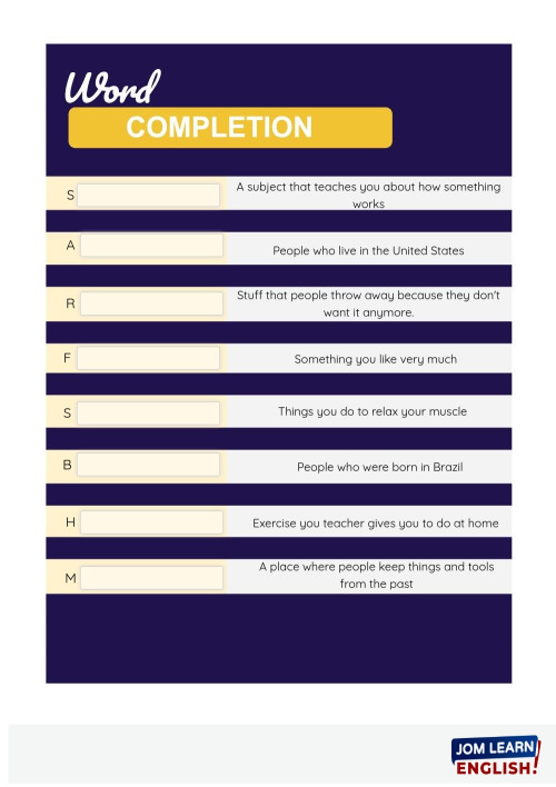 Word Completion - Unit 1 - 2. Interactive worksheet | TopWorksheets