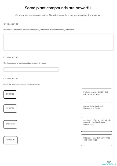 Some plant compounds are powerful!. Interactive worksheet | TopWorksheets