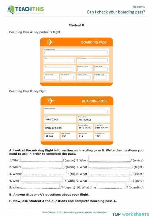 SB - CAN I CHECK YOUR BOARDING PASS. Interactive worksheet | TopWorksheets