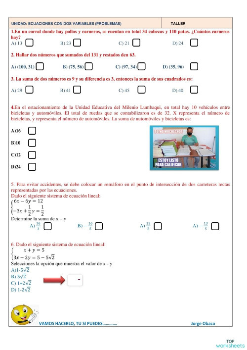ECUACIONES CON DOS VARIABLES (PROBLEMAS). Ficha interactiva | TopWorksheets