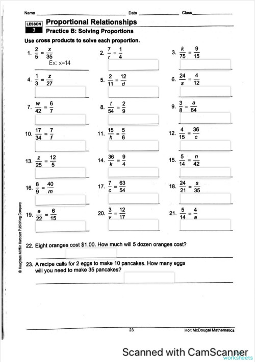 Lesson 4.3 Solving Proportions (7th). Interactive worksheet | TopWorksheets