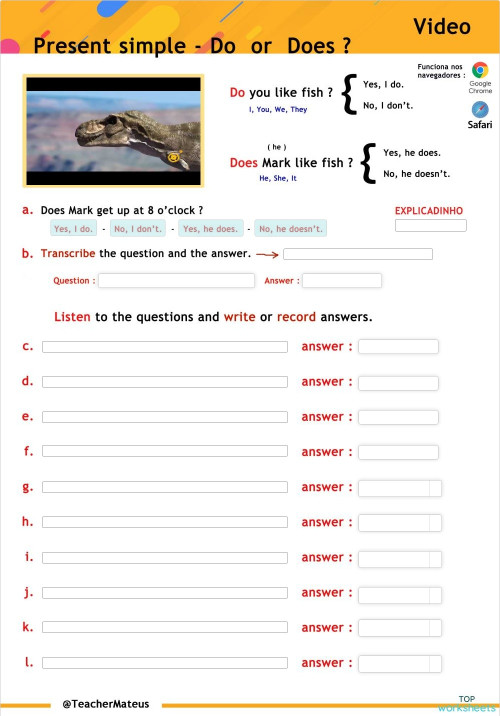 PRESENT SIMPLE - Video - DO or DOES ? - Listening - TM0202 (Copied). Interactive worksheet ...