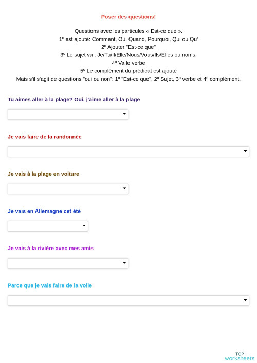 Poser des questions!. Fiche interactive | TopWorksheets