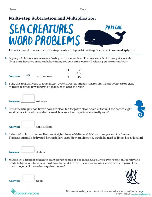 Multi-Step Subtraction and Multiplication. Interactive worksheet | TopWorksheets