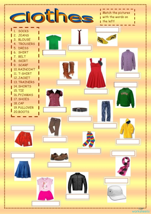 Clothes vocabulary. Interactive worksheet | TopWorksheets