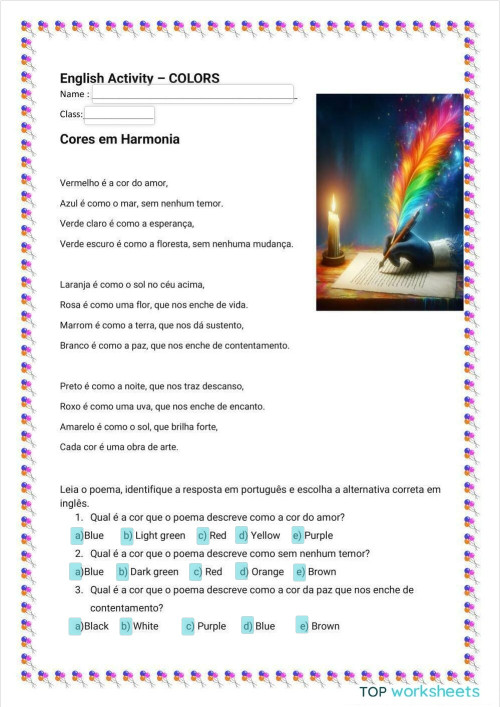 Colors poem. Ficha interativa | TopWorksheets