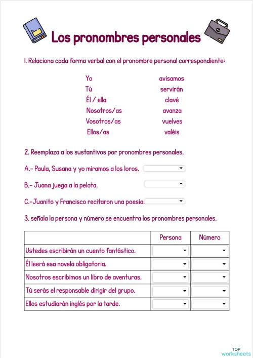 Pronombres personales. Ficha interactiva | TopWorksheets