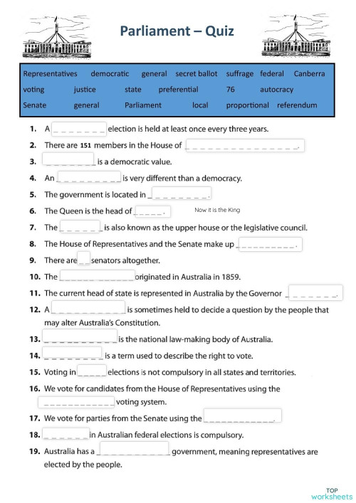 Parliament. Interactive worksheet | TopWorksheets