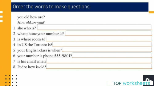 (1T) Wh Questions - Order. Interactive worksheet | TopWorksheets