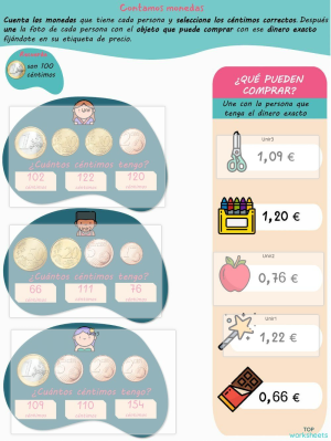 ¡Contemos las monedas!. Ficha interactiva | TopWorksheets