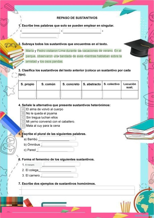 Los Sustantivos Ficha Interactiva Y Descargable Puedes Hacer Los