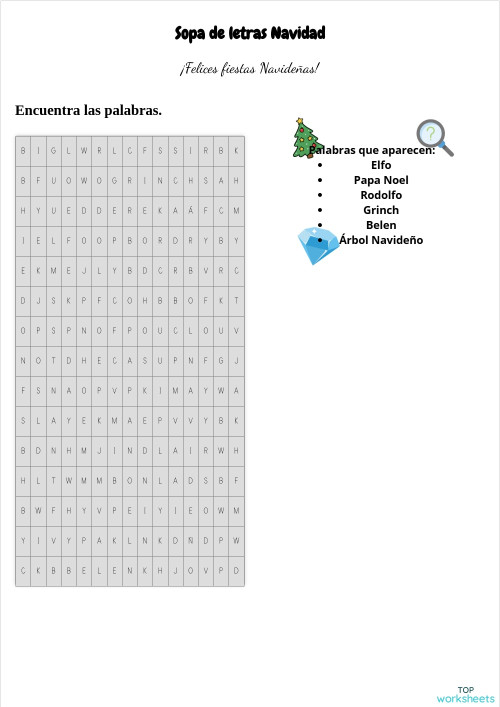 Sopa de letras Navidad. Ficha interactiva | TopWorksheets