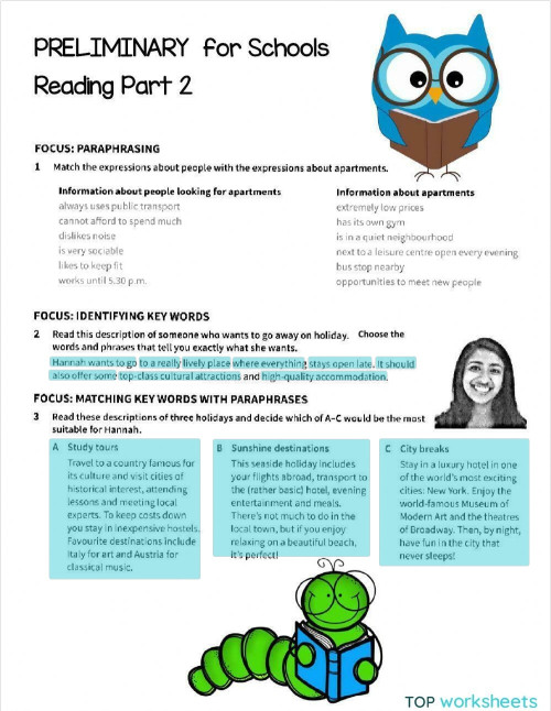 PET Reading part 2. Interactive worksheet | TopWorksheets