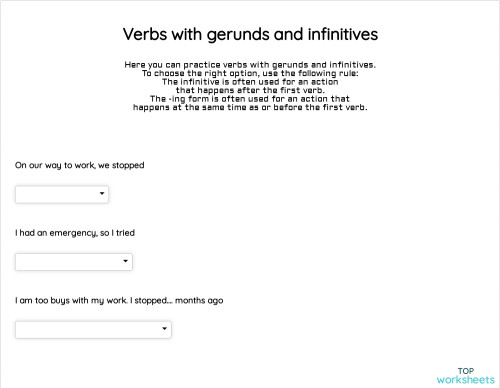 Verbs with gerunds and infinitives p1. Interactive worksheet ...