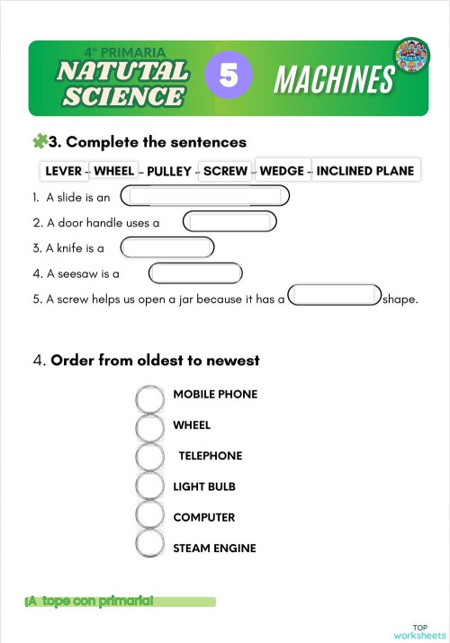 4P NATURAL - MACHINES. Interactive worksheet | TopWorksheets
