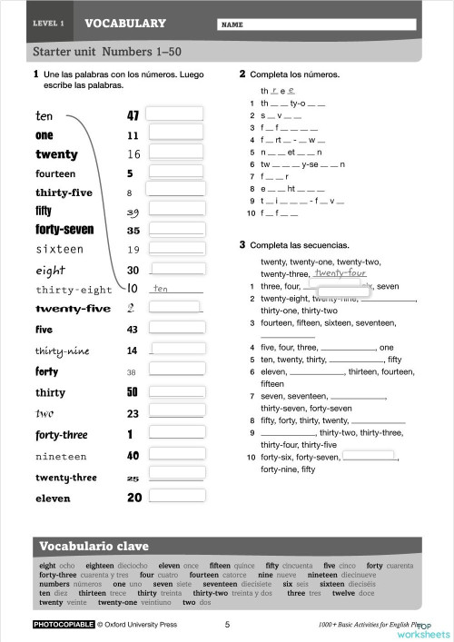 NUMBERS 1-50. Interactive worksheet | TopWorksheets