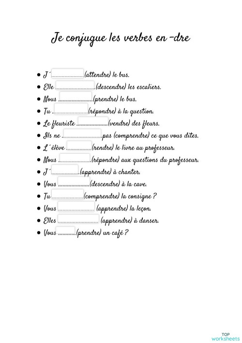 Les verbes en -dre et en -oir au présent de l´indicatif. Fiche ...