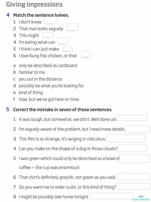 Giving impressions. Interactive worksheet | TopWorksheets