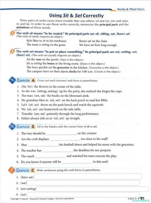 Unit 5: Verbs and Their Uses Pg 81, 80 Ex B. Interactive worksheet ...