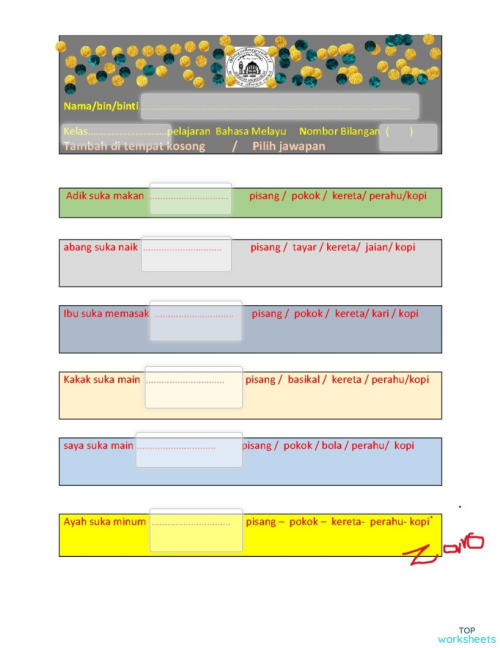 Bahasa Melayu: interactive worksheets and online exercises | TopWorksheets