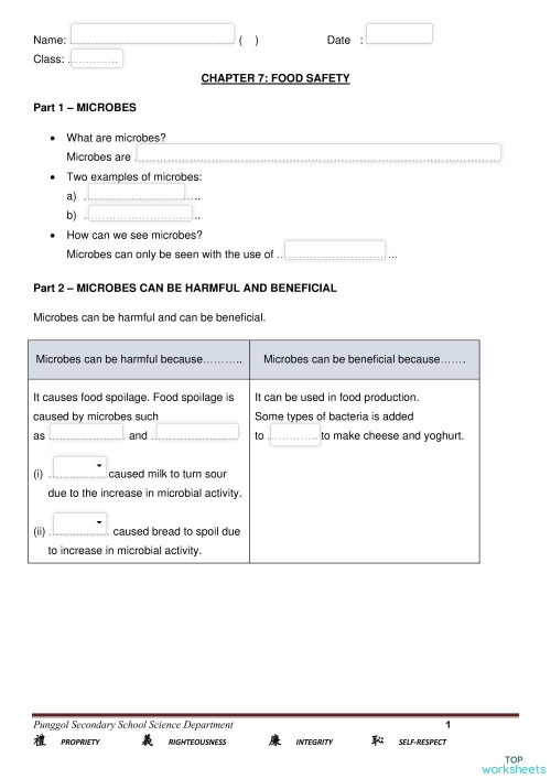 Chp 7 Food Safety. Interactive worksheet | TopWorksheets