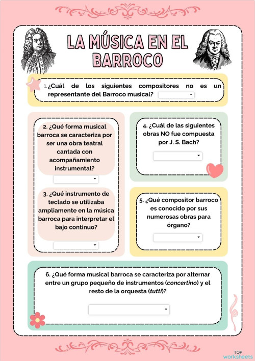 La música en el Barroco. Ficha interactiva | TopWorksheets
