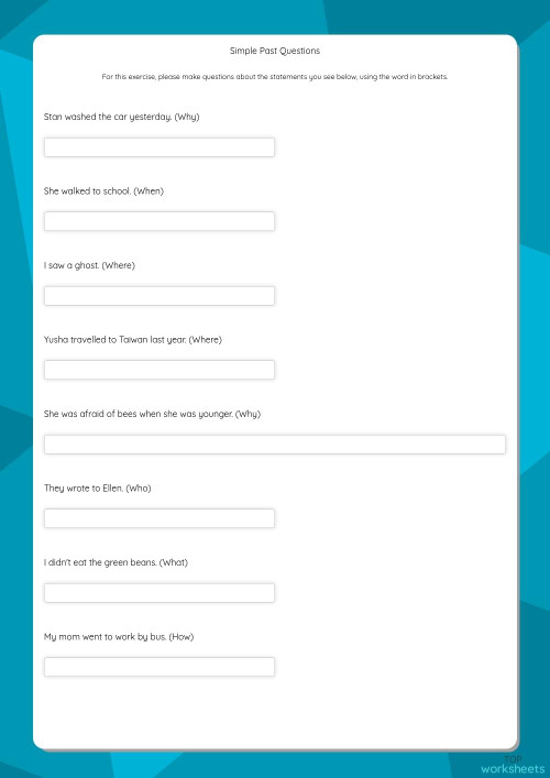Simple Past Questions. Interactive worksheet | TopWorksheets