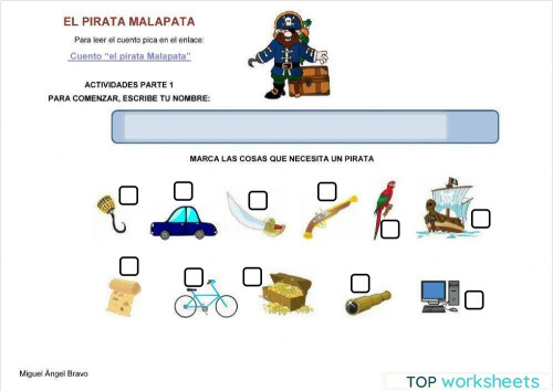 EL PIRATA MALAPATA (parte 1). Ficha interactiva | TopWorksheets