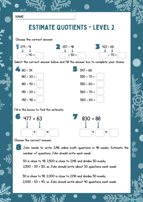 Estimate Quotients - Level 2. Interactive worksheet | TopWorksheets