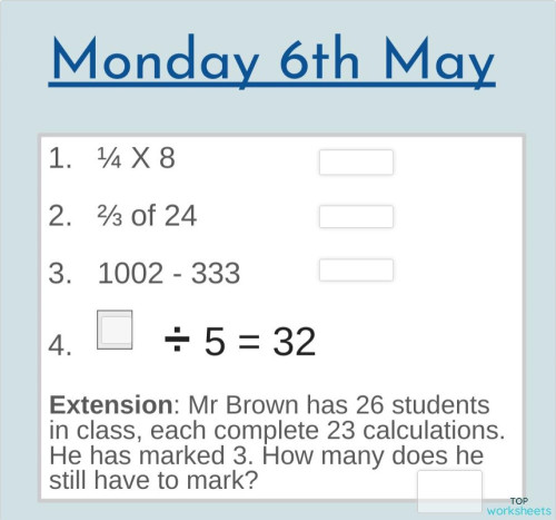 5 A Day Monday May 6th. Interactive worksheet | TopWorksheets