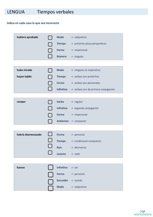 Lengua Tiempos verbales III. Ficha interactiva | TopWorksheets