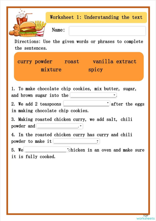 Worksheet 1 What's cooking. Interactive worksheet | TopWorksheets