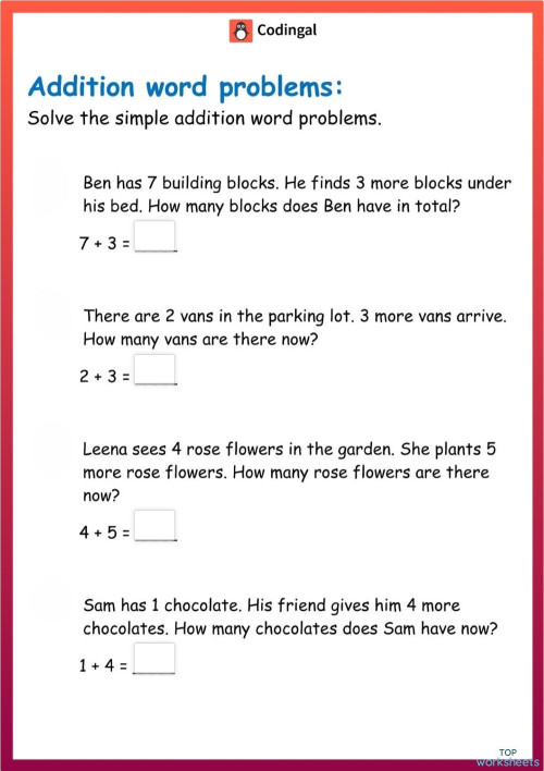 M_G01M07L26_WC02_Word_Problems_for_Addition(Extended)_2. Interactive worksheet | TopWorksheets