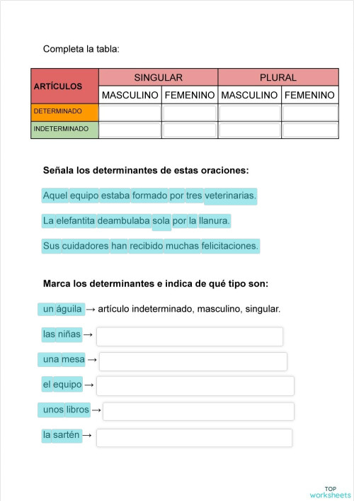 Artículos determinados e indeterminados. Ficha interactiva | TopWorksheets