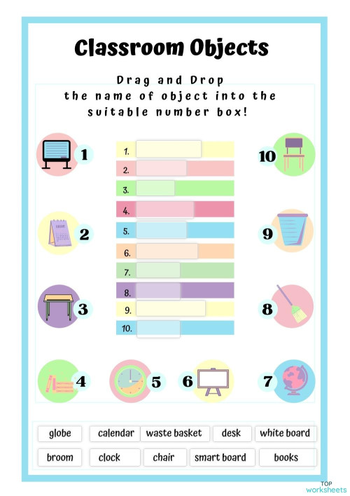 Classroom Objects. Interactive worksheet | TopWorksheets