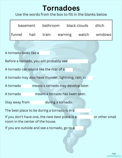 Tornado Facts. Interactive worksheet | TopWorksheets