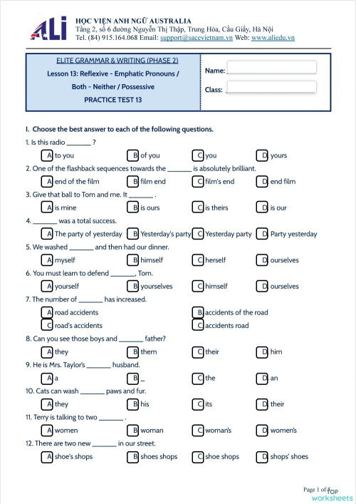 2EGK_L13_Practice Test 13. Interactive worksheet | TopWorksheets
