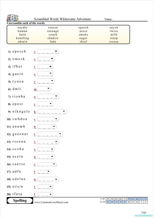 Spelling: interactive worksheets and online exercises | TopWorksheets