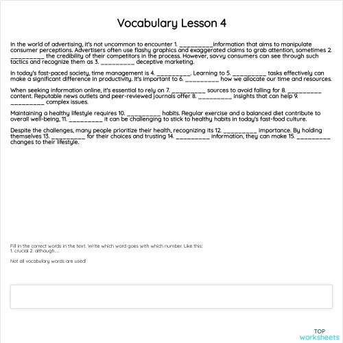 Vocabulary Lesson 4. Interactive worksheet | TopWorksheets