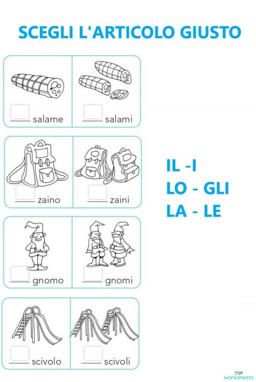ARTICOLO SINGOLARE PLURALE. Scheda interattiva | TopWorksheets